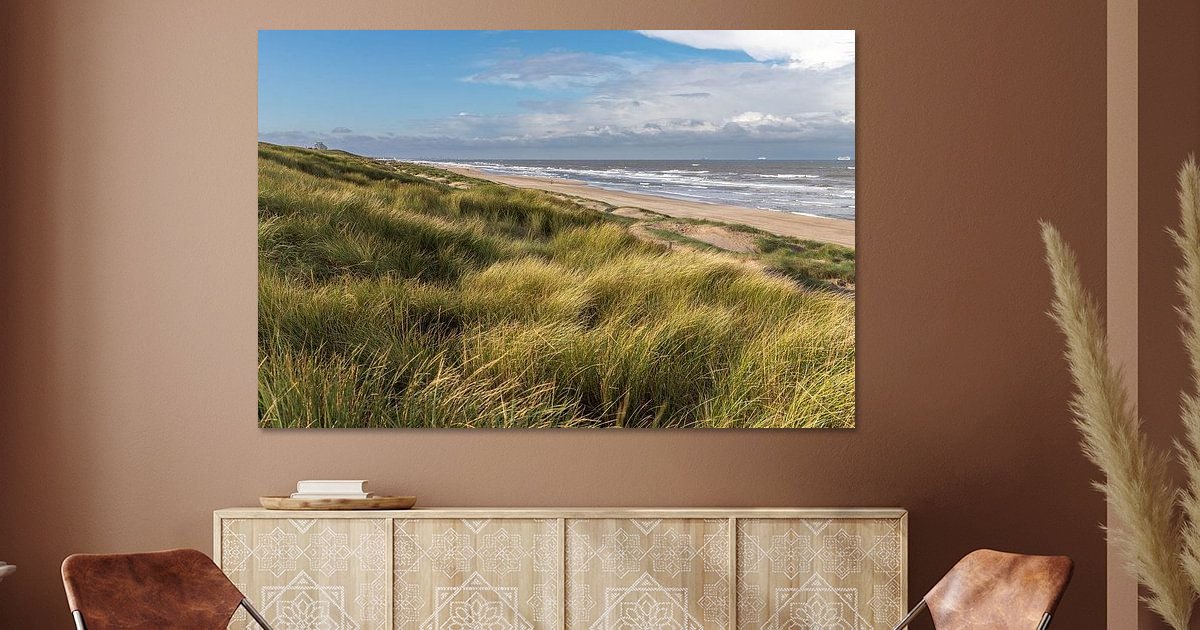 Uitzicht op de Noordzee vanuit de duinen van Yanuschka Fotografie | Noordwijk op canvas, behang ...